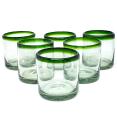 MexHandcraft | Emerald Green Rim 8 oz DOF Rock Glasses (set of 6)